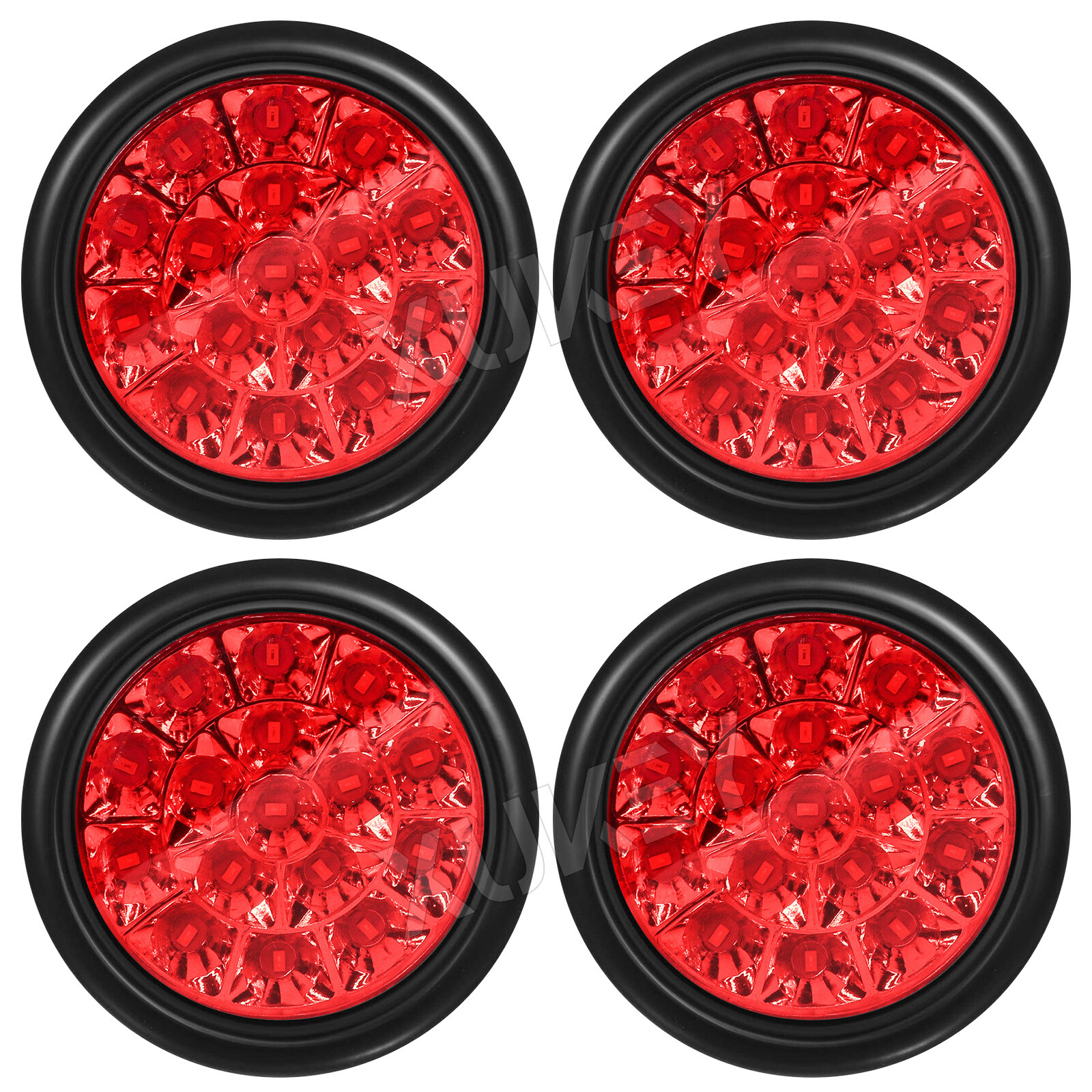 4x Red 4 inch Round 16 LED Trailer Tail Lights Truck Stop Brake Lamp ...