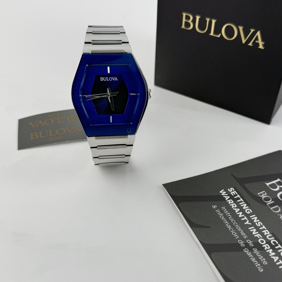Bulova Men's Gemini Stainless Steel Blue Dial Men's Watch 96A258 (40mm ...