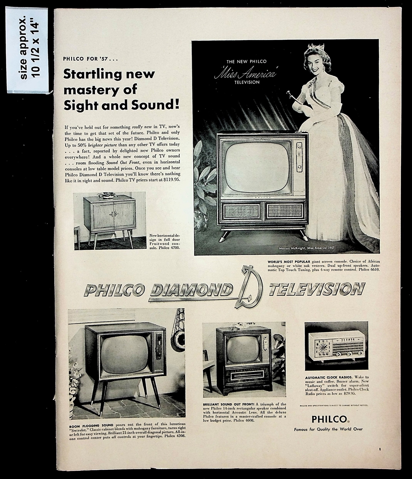 1956 Philco Diamond Television TV Home Woman Miss America Vintage Print ...