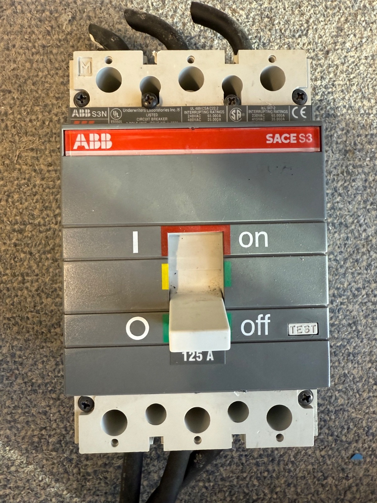 ABB SACE-S3 125 AMP CIRCUIT BREAKER 3 POLE 600 VAC/ 600 VDC S3N125 | eBay