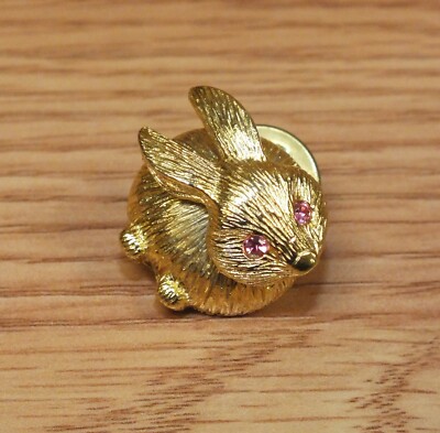 Vintage Gold Crown Stamped Bunny Rabbit With Pink Rhinestone Eyes Pin ...