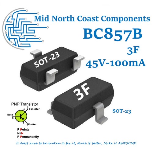 BC857B 3F 45V 100mA 350mW PNP General Purpose Silicon Transistor SMD ...