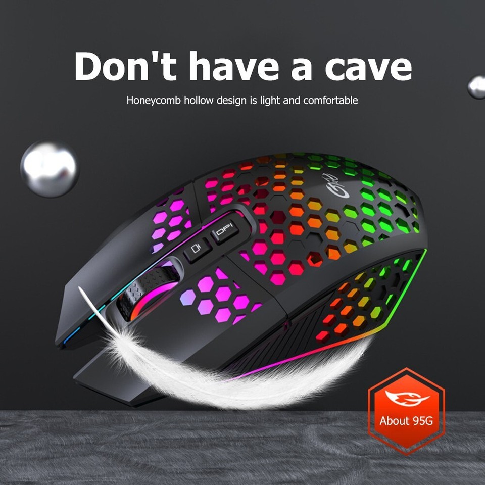 7 Buttons RGB LED Backlit USB Wireless Gaming Mouse Optical Honeycomb ...