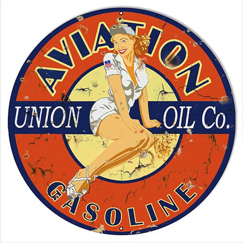 Vintage Style Metal Sign Aviation Pin Up Girl Motor Oil 18x18 | eBay