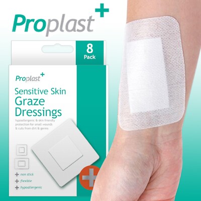 Graze Dressings 8Pk SENSITIVE SKIN Hypoallergenic Plasters Wound Cut ...