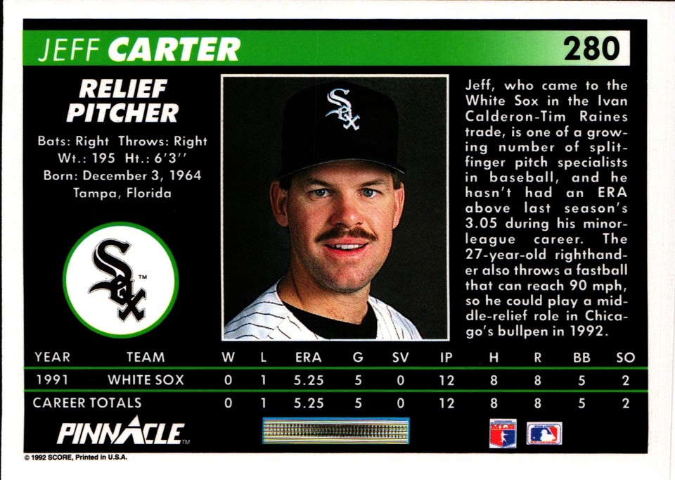1992 Pinnacle #280 Jeff Carter Excellent | eBay