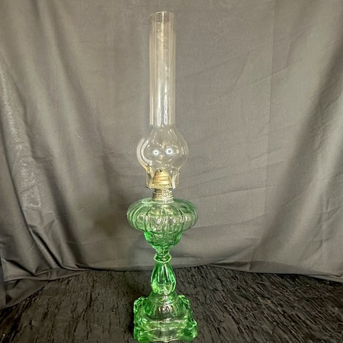 Antique Green Depression Glass Oil Lamp Green Glass Clear Glass Top 20 ...