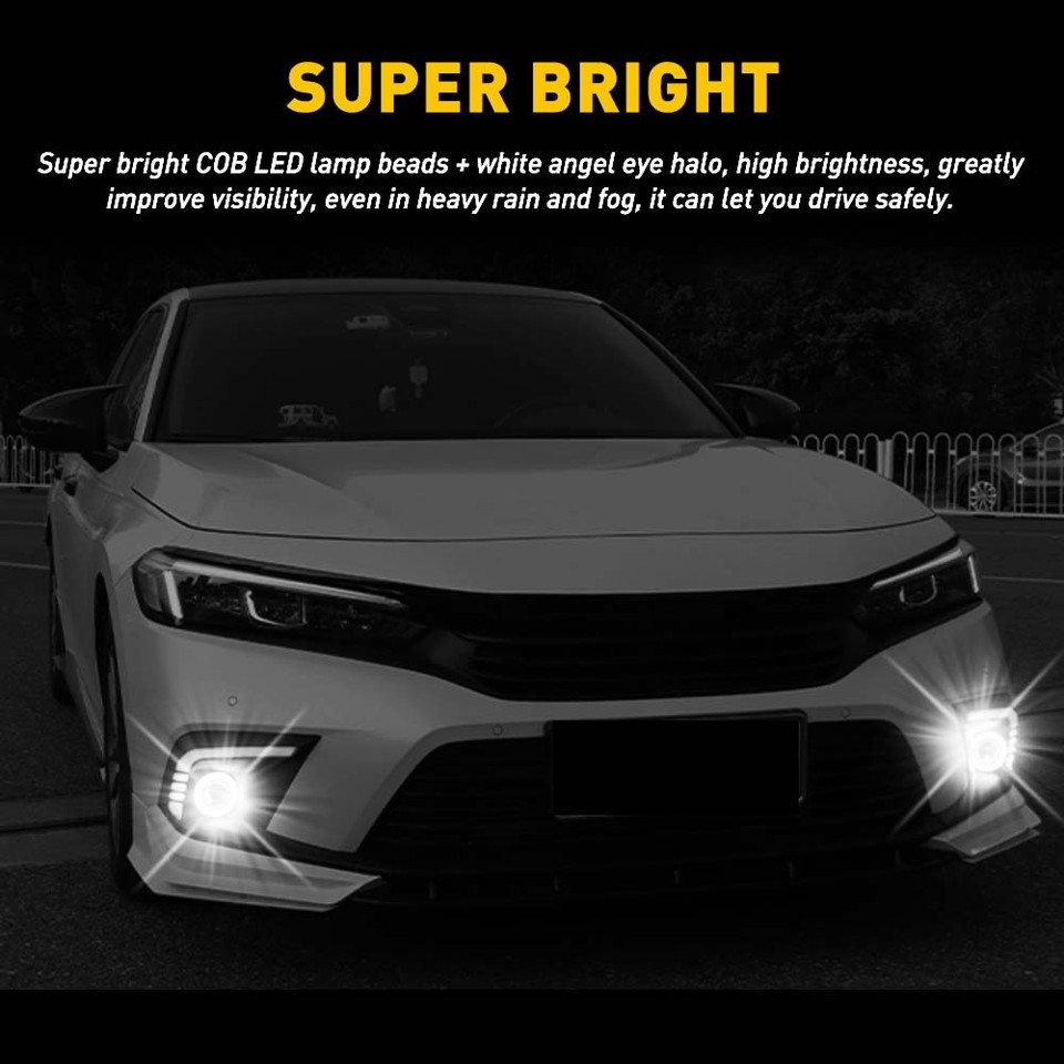 White 3" Inch Projector Car COB LED Fog Lights Angel Eyes Halo Ring ...