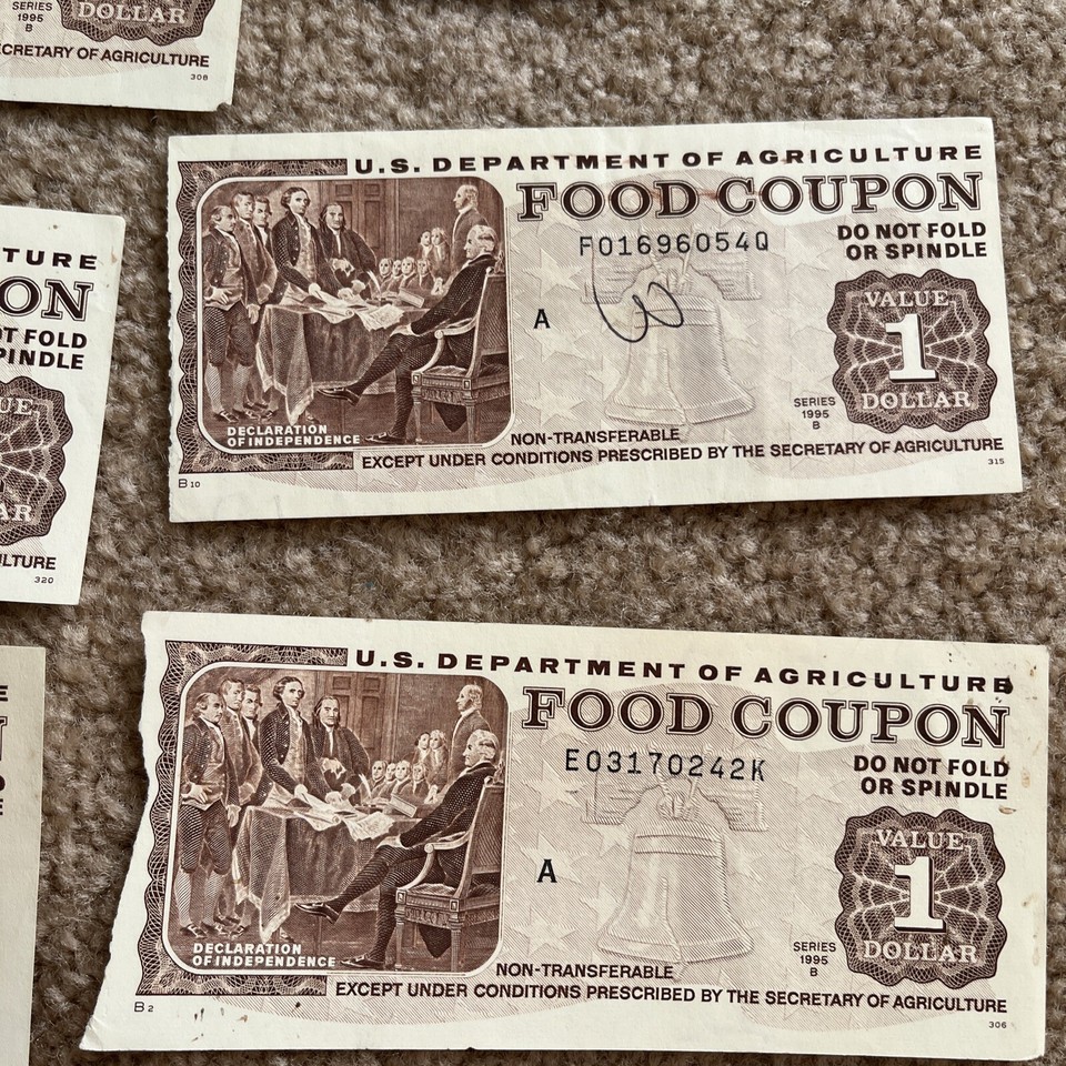 LOT OF 5 USDA FOOD COUPON SERIES 1995 B One Dollar Food Stamp Notes | eBay