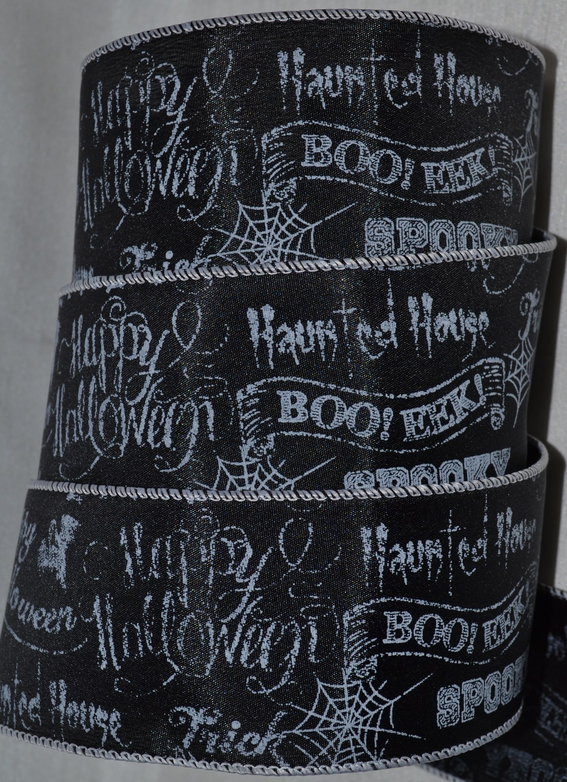 Wired Ribbon~Happy Halloween Sayings~Boo~Spooky~Black~White~Web~Wreath ...