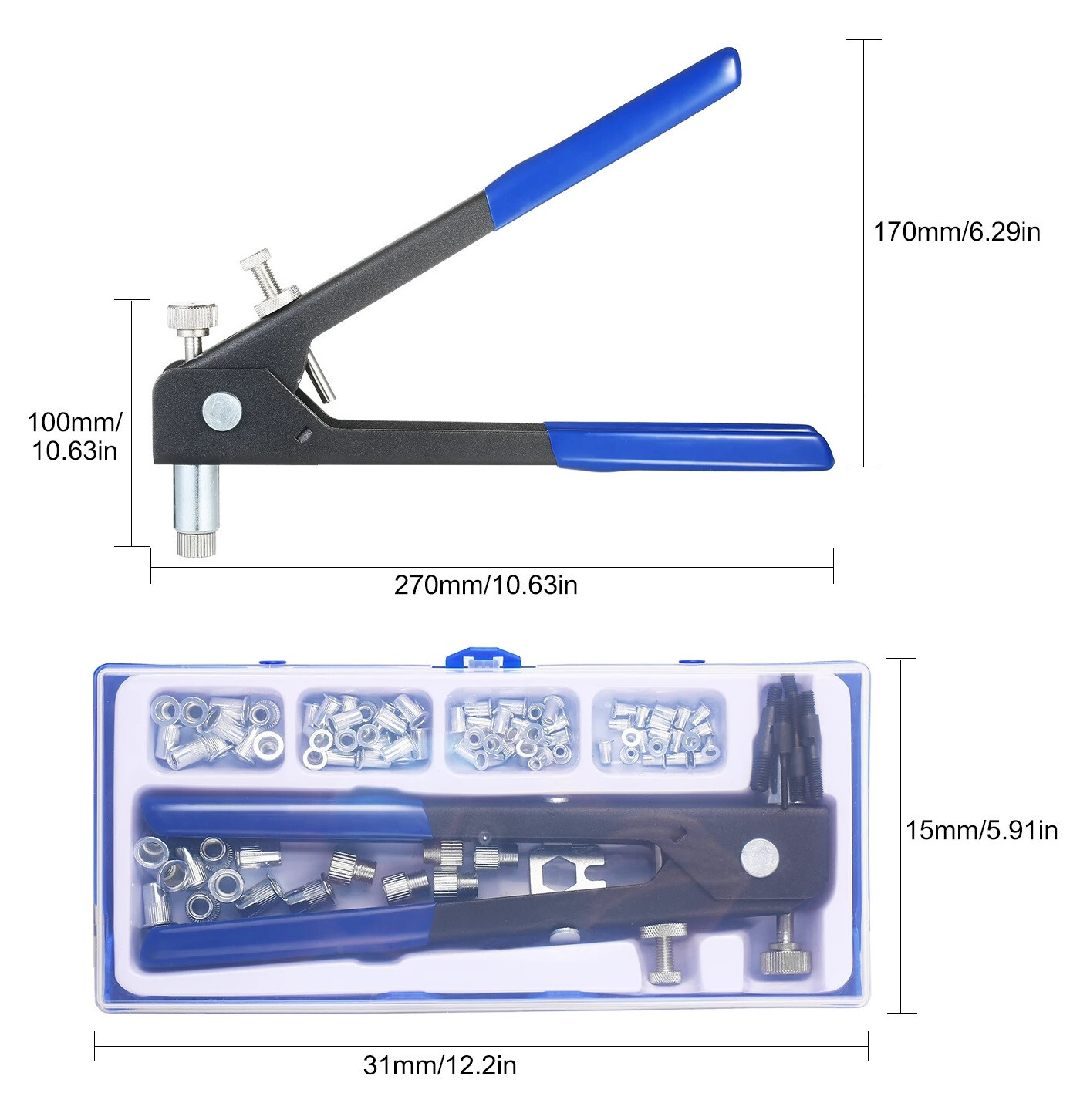 86PCS M3-M8 Heavy Duty Hand Riveter Rivet Gun Kit Threaded Metric Rivet ...