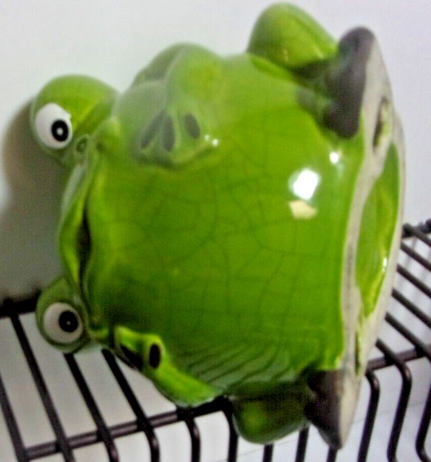LIME GREEN SQUATTY CRACKLE PAINTED CERAMIC BIG BELLY FROG 4 INCH GREAT ...