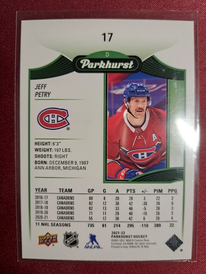 Jeff Petry GOLD LITE FX 2021-22 Parkhurst #17 Montreal Canadiens ...