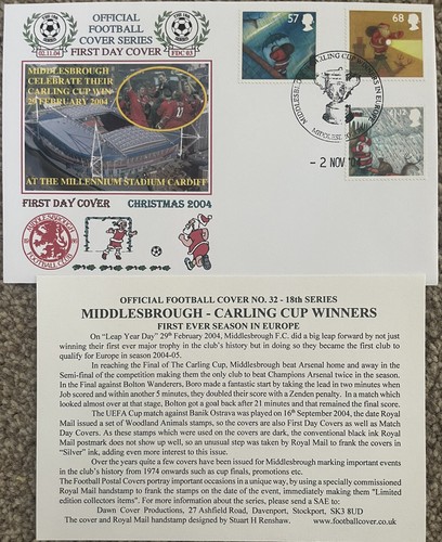 Middlesbrough Carling Cup Winners In Europe 2004 Dawn First Day Cover ...