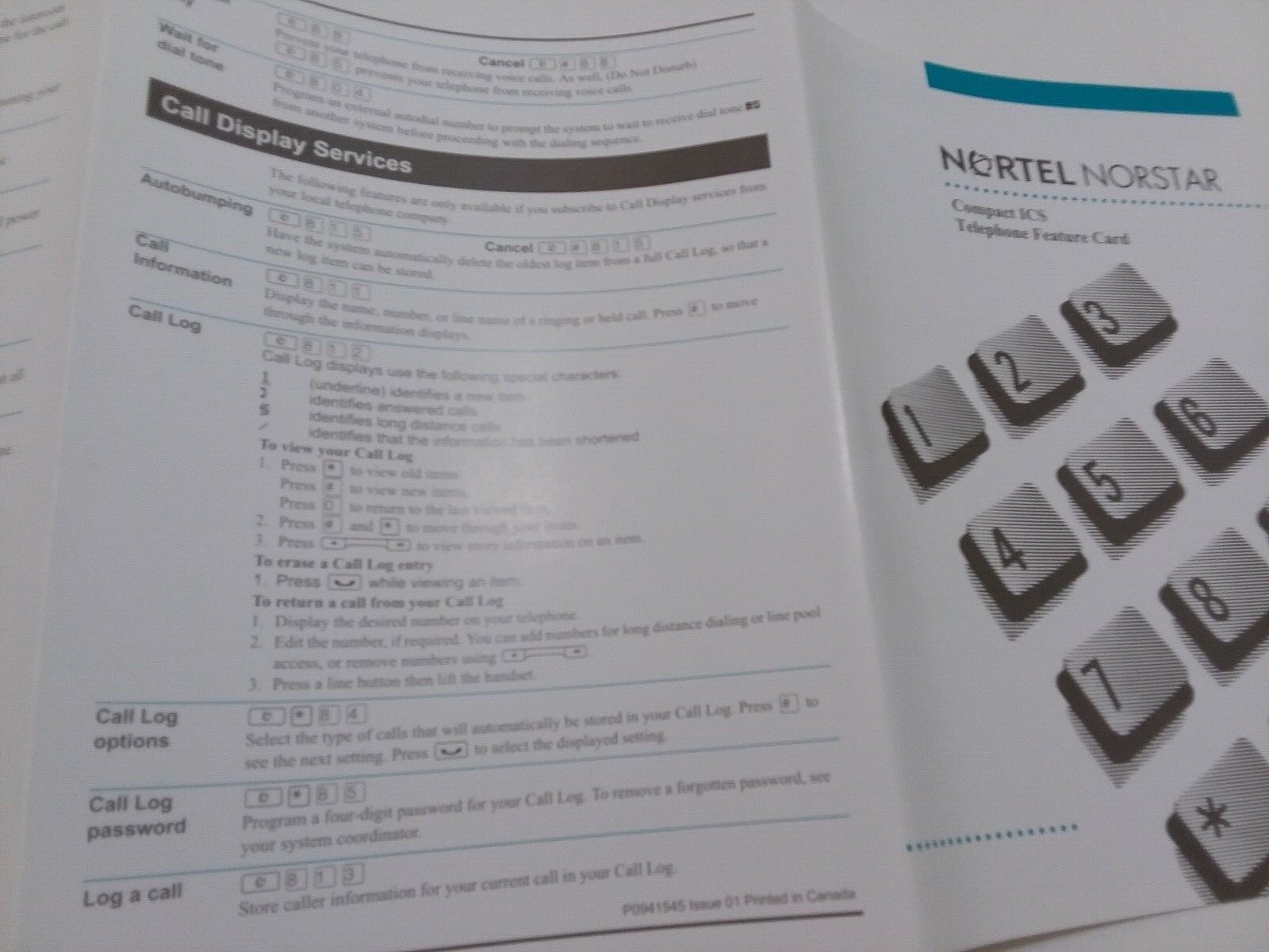 NORTEL NORSTAR Compact ICS Telephone Feature Card | eBay