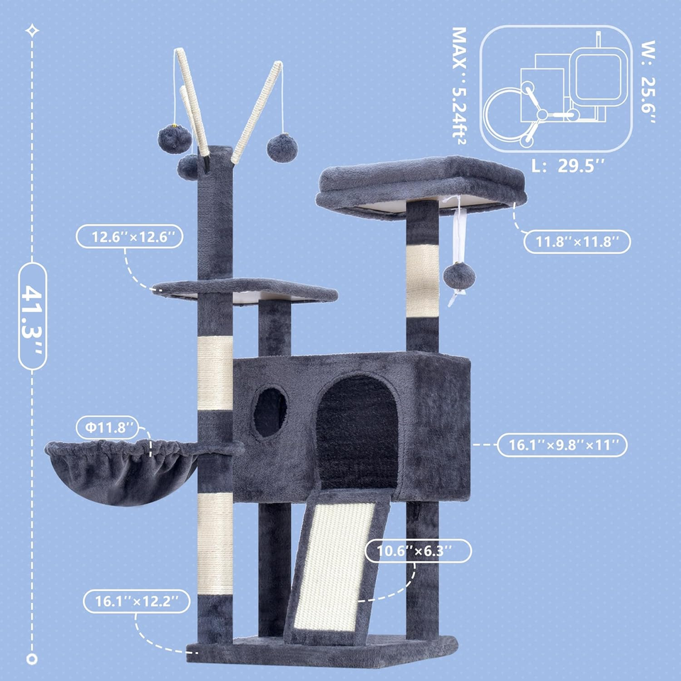 Hey-brother Cat Tree Tower, Scratching Posts with Removable Toys, Cozy ...