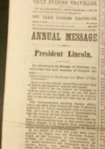 1862 ABRAHAM LINCOLN PRINTING OF SECOND ANNUAL MESSAGE newspaper | eBay