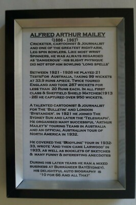Cricket Collectable Framed Alfred Arthur Mailey 1886-1967 Mini Bio ...