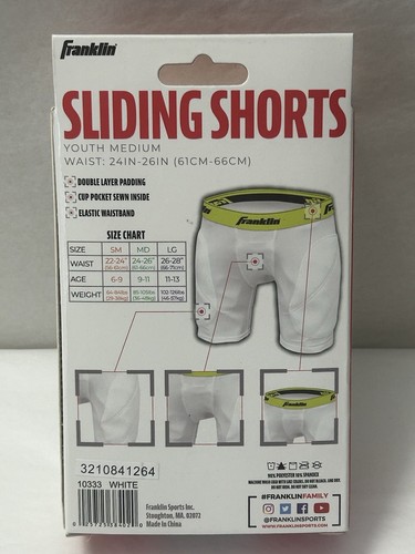 New Franklin YOUTH Sliding Short Padding Cup Pocket Sz MEDIUM 24-26in 2 ...
