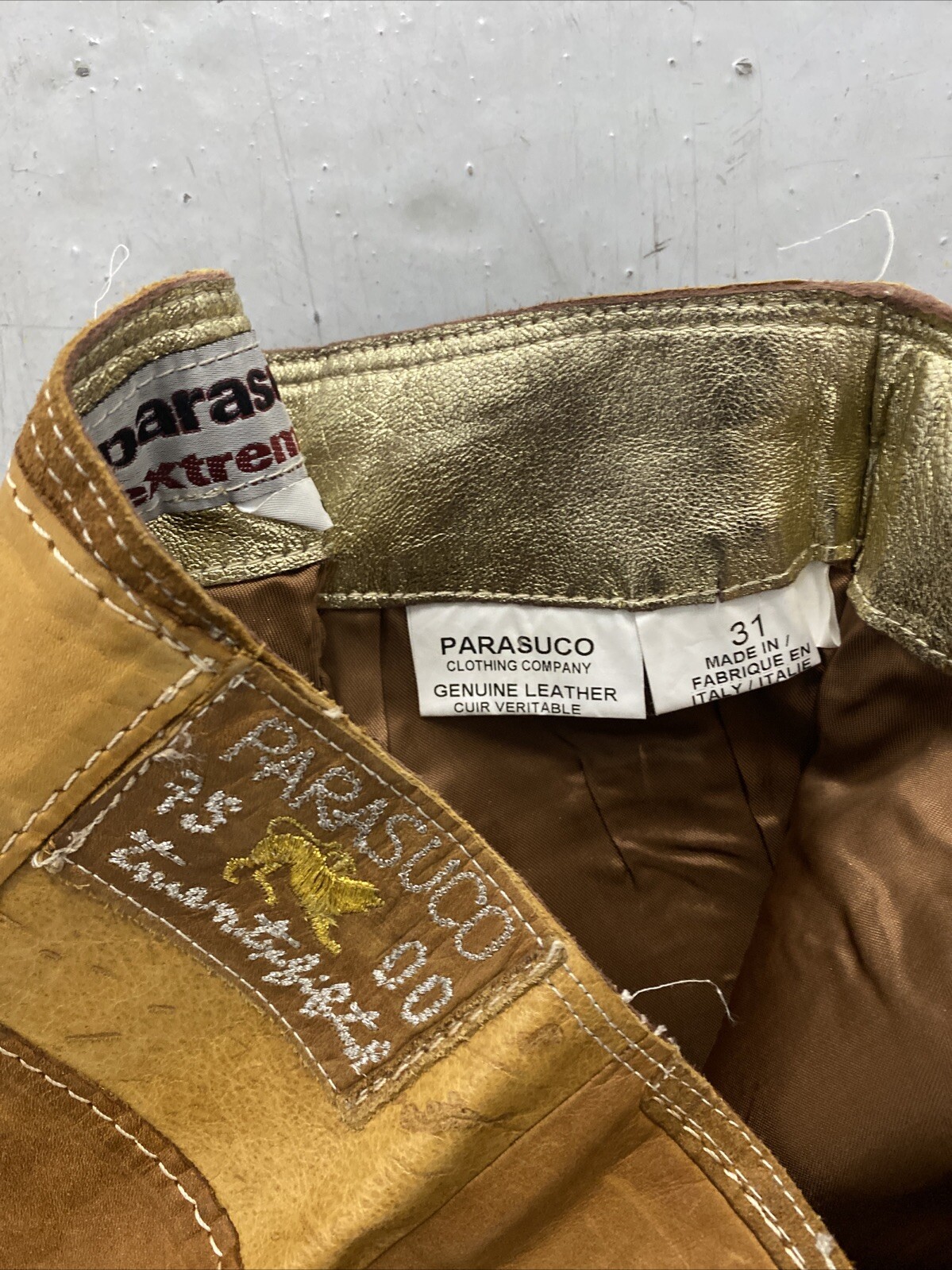 Vintage Parasuco Leather Pants 90’s Patchwork Flare R… - Gem