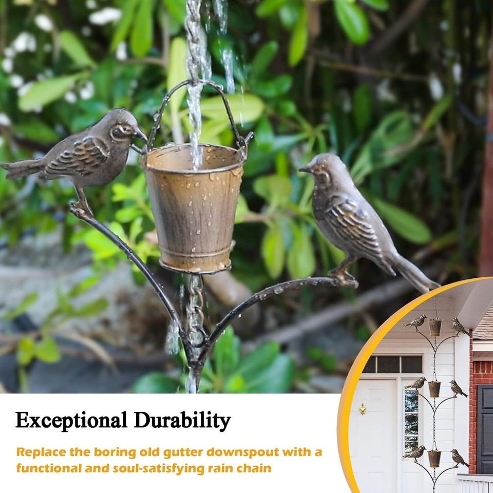 Rain Chain Set 6.52ft Cup Bird Rain Chain for Gutters Copper Rain Chain ...