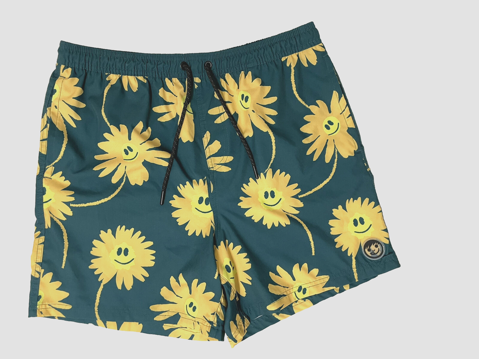 NEW NEFF Swim Trunks Board Shorts Mens XL Green Yellow Smiley Floral 3 ...