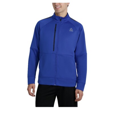 Reebok Jacket Coat XL Blue Black Zipper Pockets Long Sleeves Logo ...