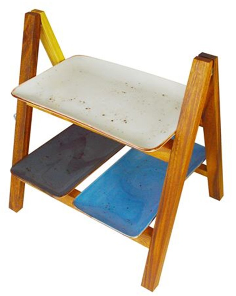 Acacia Wood Food Display Stand Ladder Style 2 Levels Sushi Meats Veg ...