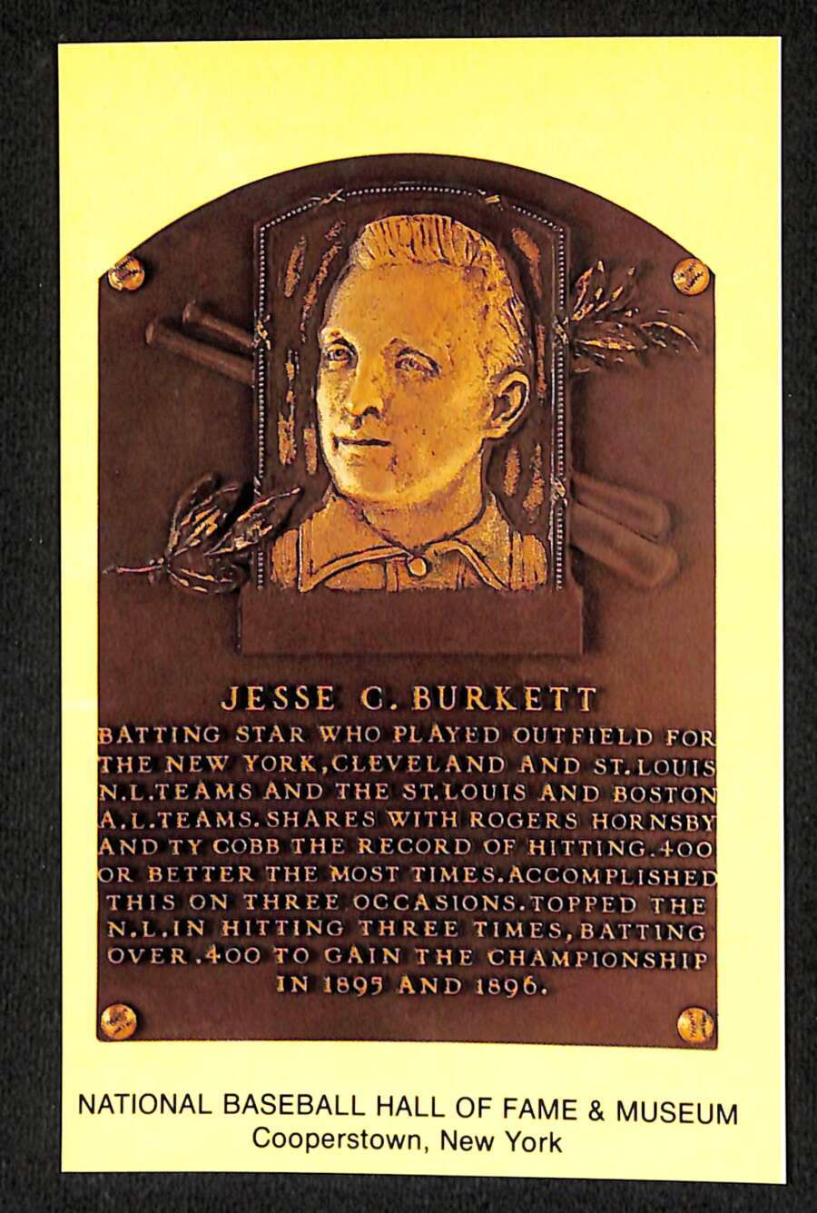 1964-Date Hall of Fame Plaque Jesse Burkett HOF Cooperstown NM Yellow ...