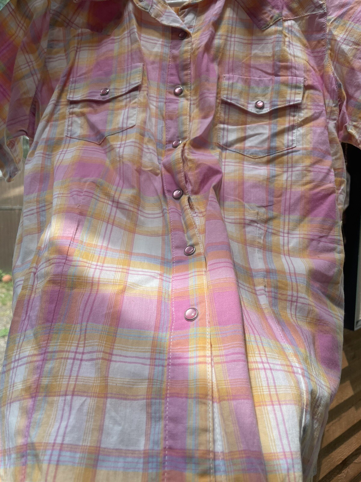 Wrangler Blues Short Sleeve RARE PINK Pearl Snap - Shirt Size Medium ...