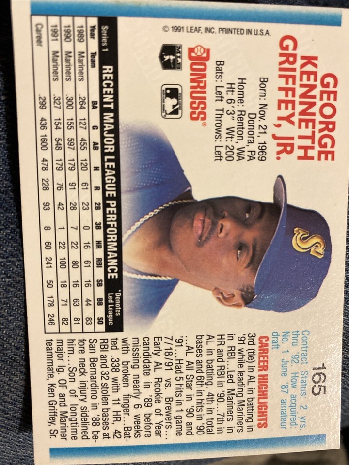 ERROR. Kenneth Griffey Jr.1992 Donruss Rookie Card #165 | eBay