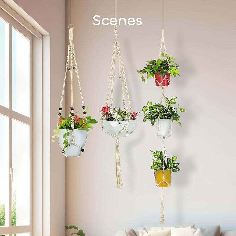 Eco-Friendly Macrame Plant Hangers Set with Hooks - 5 Tiers for Indoor ...