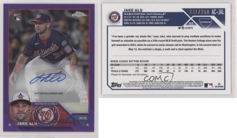 2023 Topps Chrome Update Purple Refractor 241/250 Jake Alu #AC-JAL Auto ...