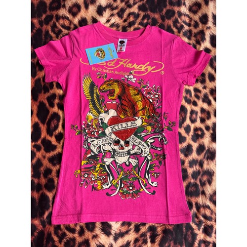 Ed Hardy Y2K Love Kills Slowly Pink Skull Heart Tattoo Graphic T-Shirt ...