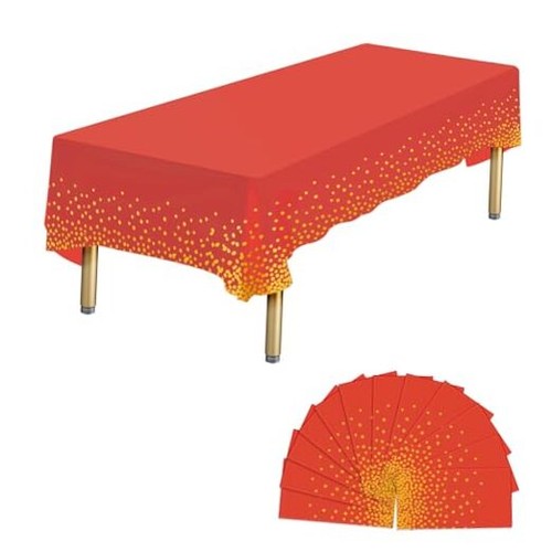 12 Pack Red and Gold Disposable Rectangular Tablecloths, 54 x 12 Packs ...