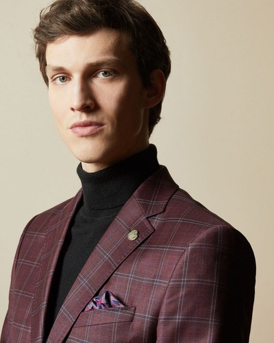 NWT Ted Baker Men's CHEZZAj Global Check Suit Jacket Red 38R Wool $1495 ...