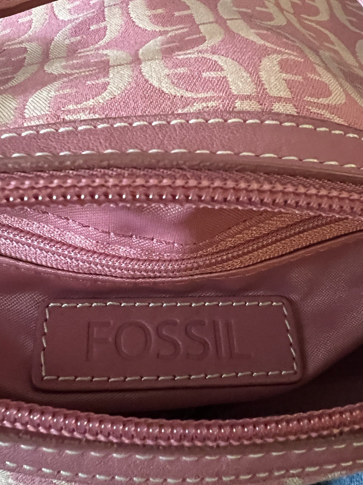 Fossil Baquette Purse Pink Canvas 90s Mini Shoulder Bage Double Handle | eBay