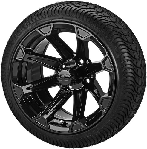 (4) Golf Cart 205/30-14 Deli Low Pro Tires on 14x7 Gloss Black Viking ...
