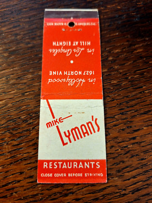 Vintage Matchbook: Mike Lyman's Restaurant, Hollywood-Los Angeles, CA ...