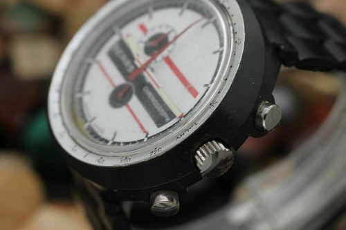 Vintage SEARS By HEUER Chronograph Acrylic Case White Dial Men's Sport ...