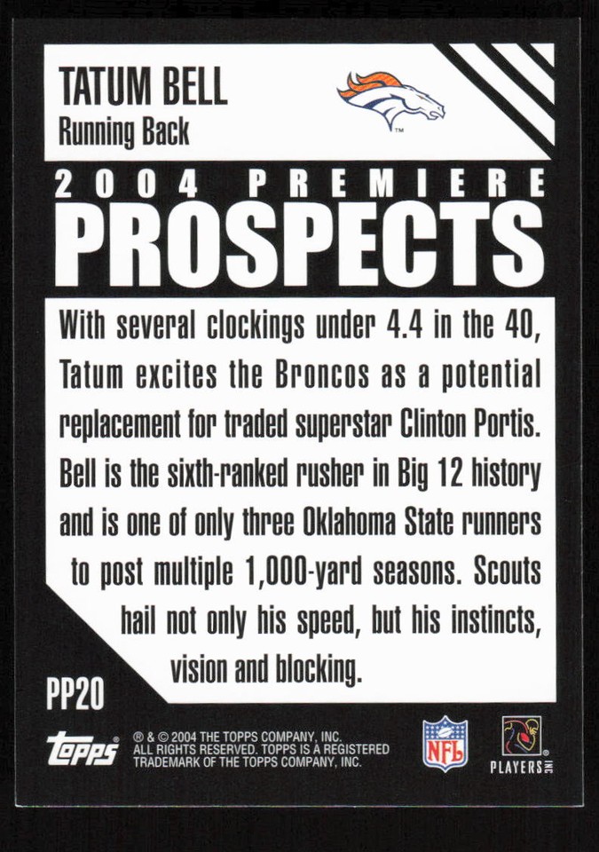 2004 Topps Tatum Bell Premiere Prospects #PP20 RC | eBay