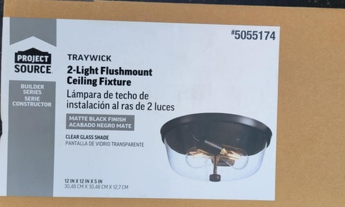 Project Source Traywick 2-Light Flushmount Ceiling Fixture Matte Black ...