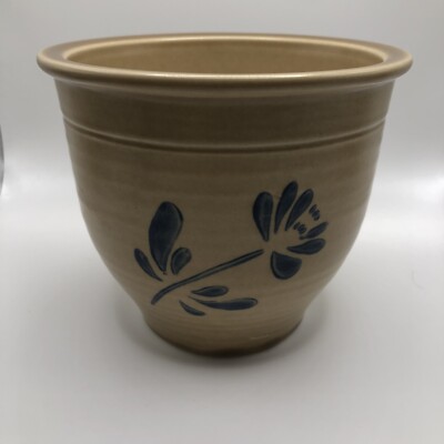 Vintage Pfaltzgraff FTDA 1984 Pottery Flower Pot Vase Blue & Tan Crock ...