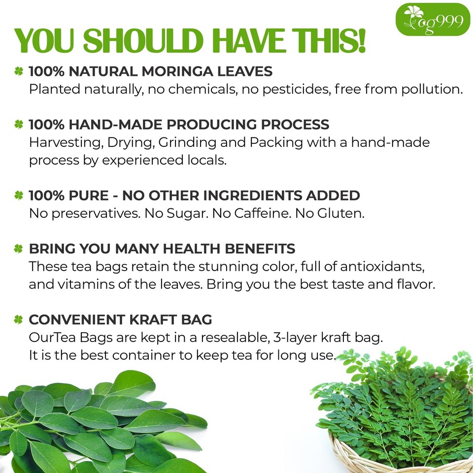 TOG999 Premium 200 Moringa Leaf Tea Bags 100% Natural & Pure from ...