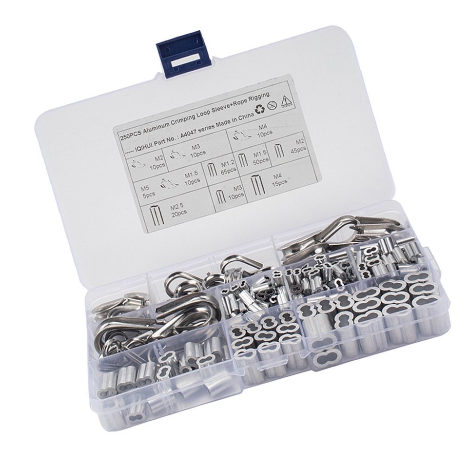 250 Pcs Wire Rope Sleeves Double Barrel Ferrule Electrical Ferrules ...