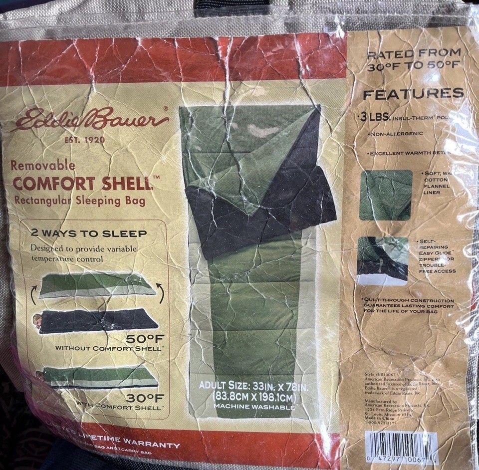 Eddie Bauer Removable Comfort Shell 30/50 Sleeping Bag 33 X 78 Includes ...