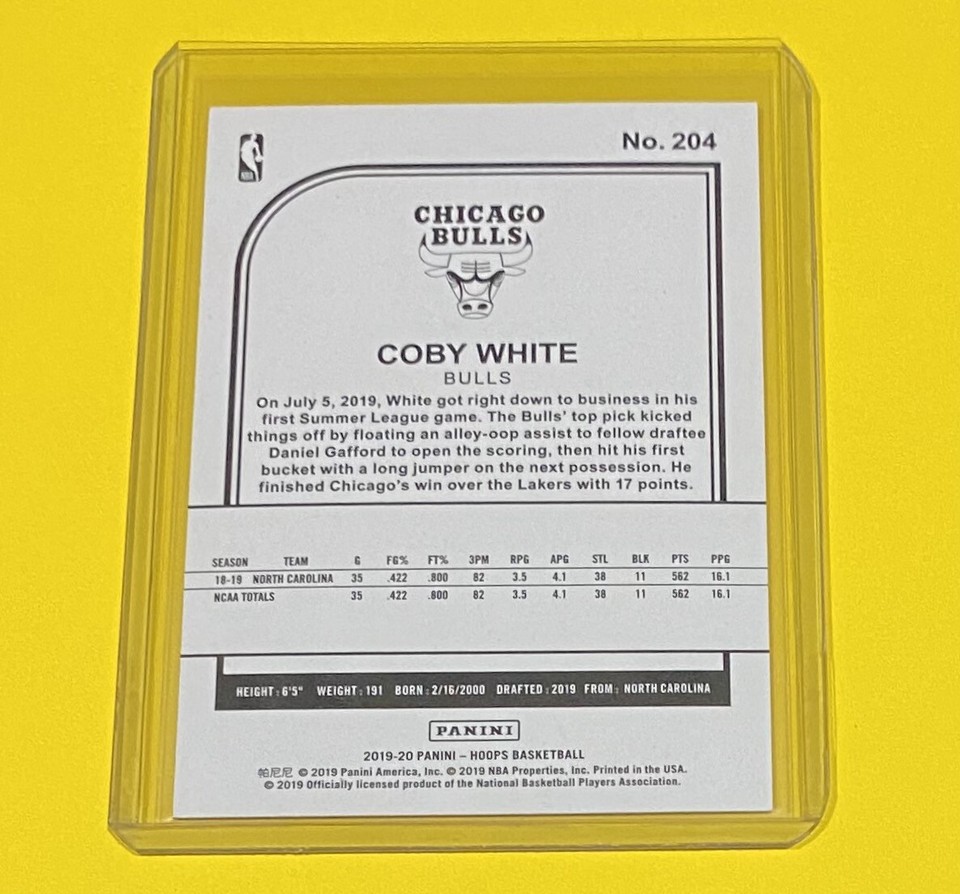 2019-20 NBA Hoops Coby White ROOKIE CARD WINTER PARALLEL SP Bulls #204 ...
