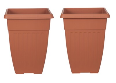 2 x 55cm Terracotta Colour Tall Athens Plant Pot Flared Garden Plastic ...