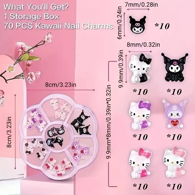 Sanrio Nail Jewelry Charms Kit Hello Kitty Kuromi Rhinestone Gems ...