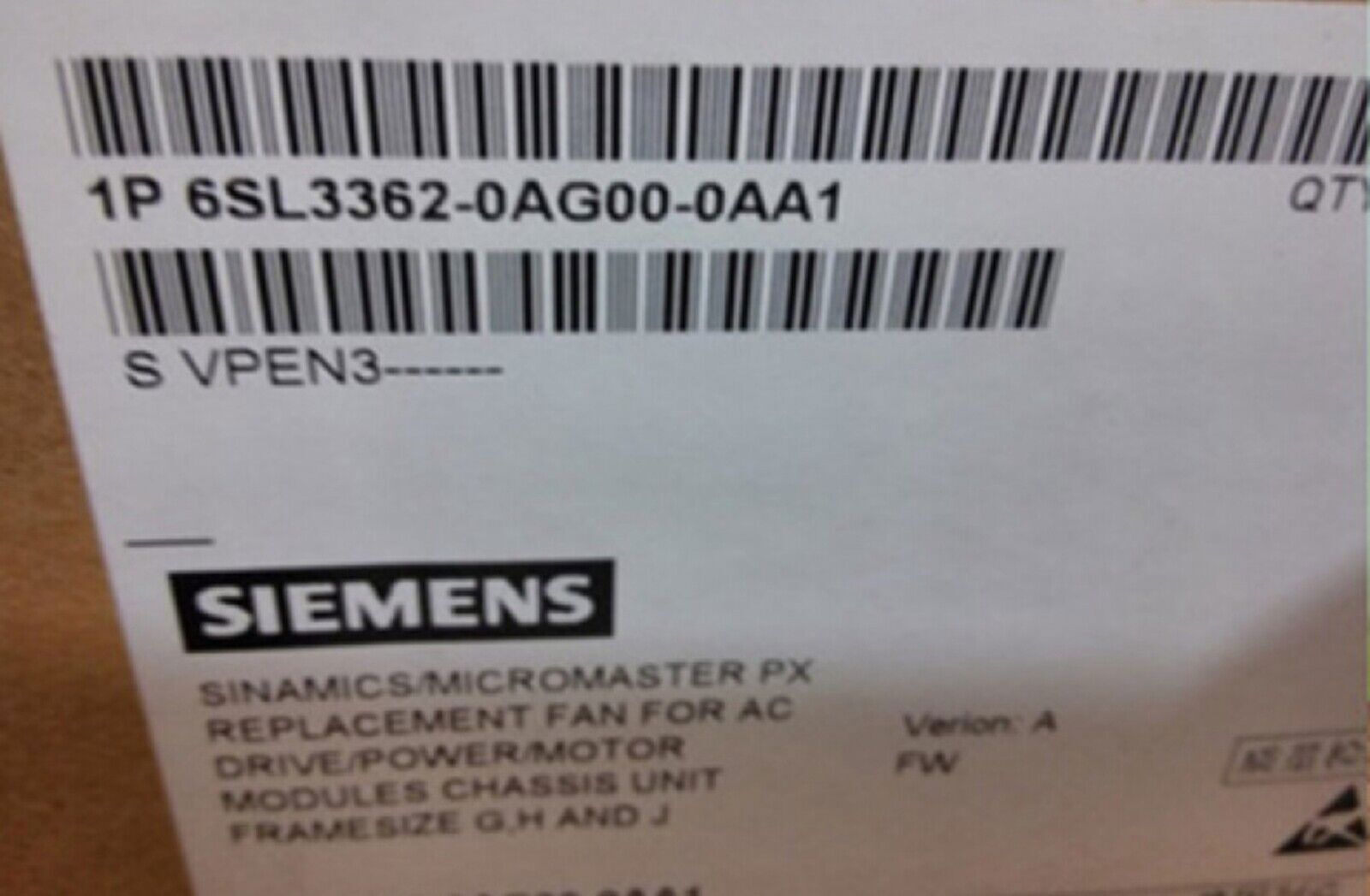 One Siemens Inverter Fan 6SL3362-0AG00-0AA1 New In Box Expedited ...